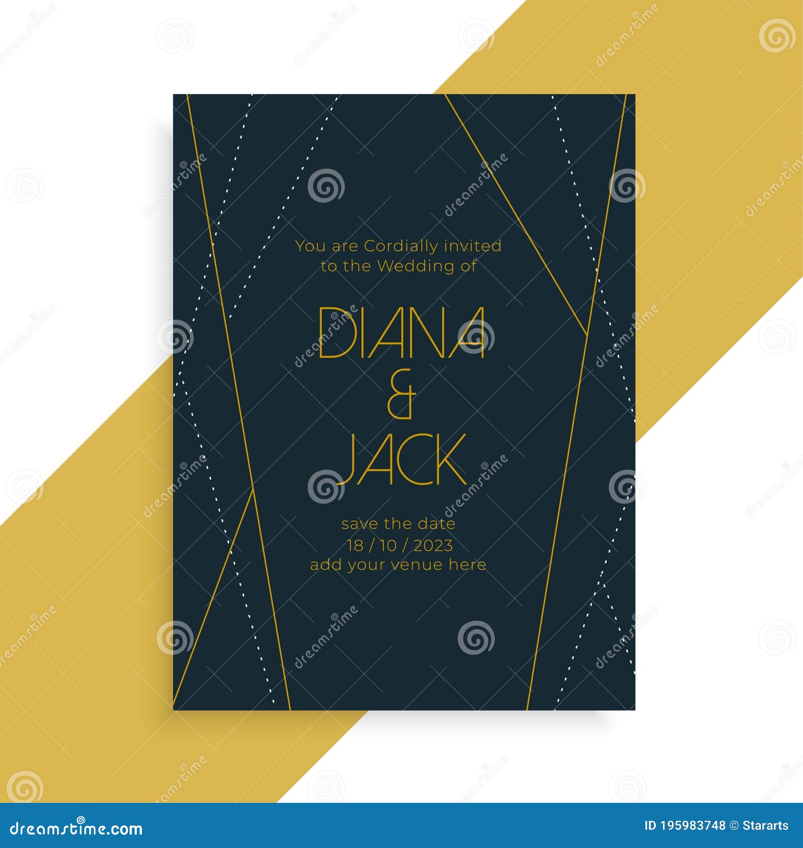 Geometric Line Style Wedding Invitation Dark Template Design Stock ...