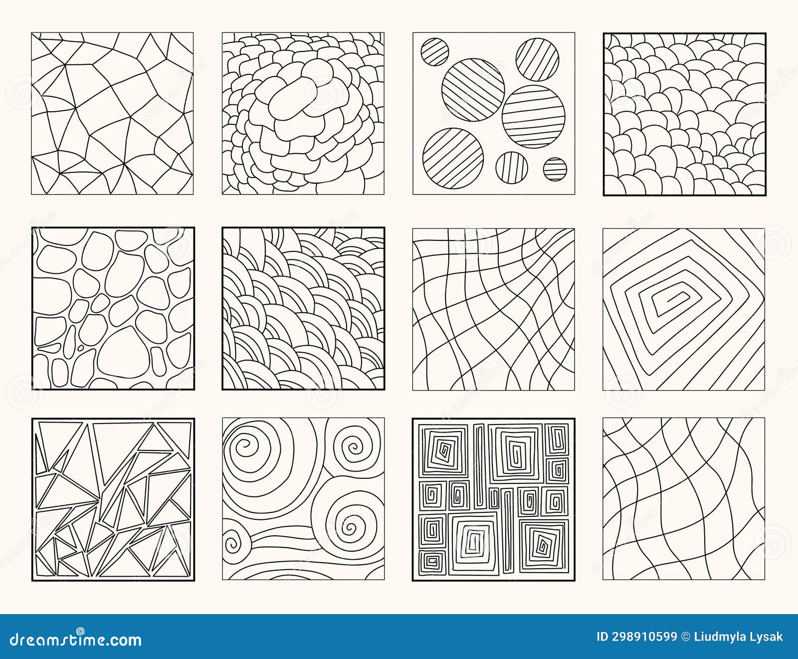 Geometric Linear Patterns Backgrounds Doodles Set. Vector Illustration ...