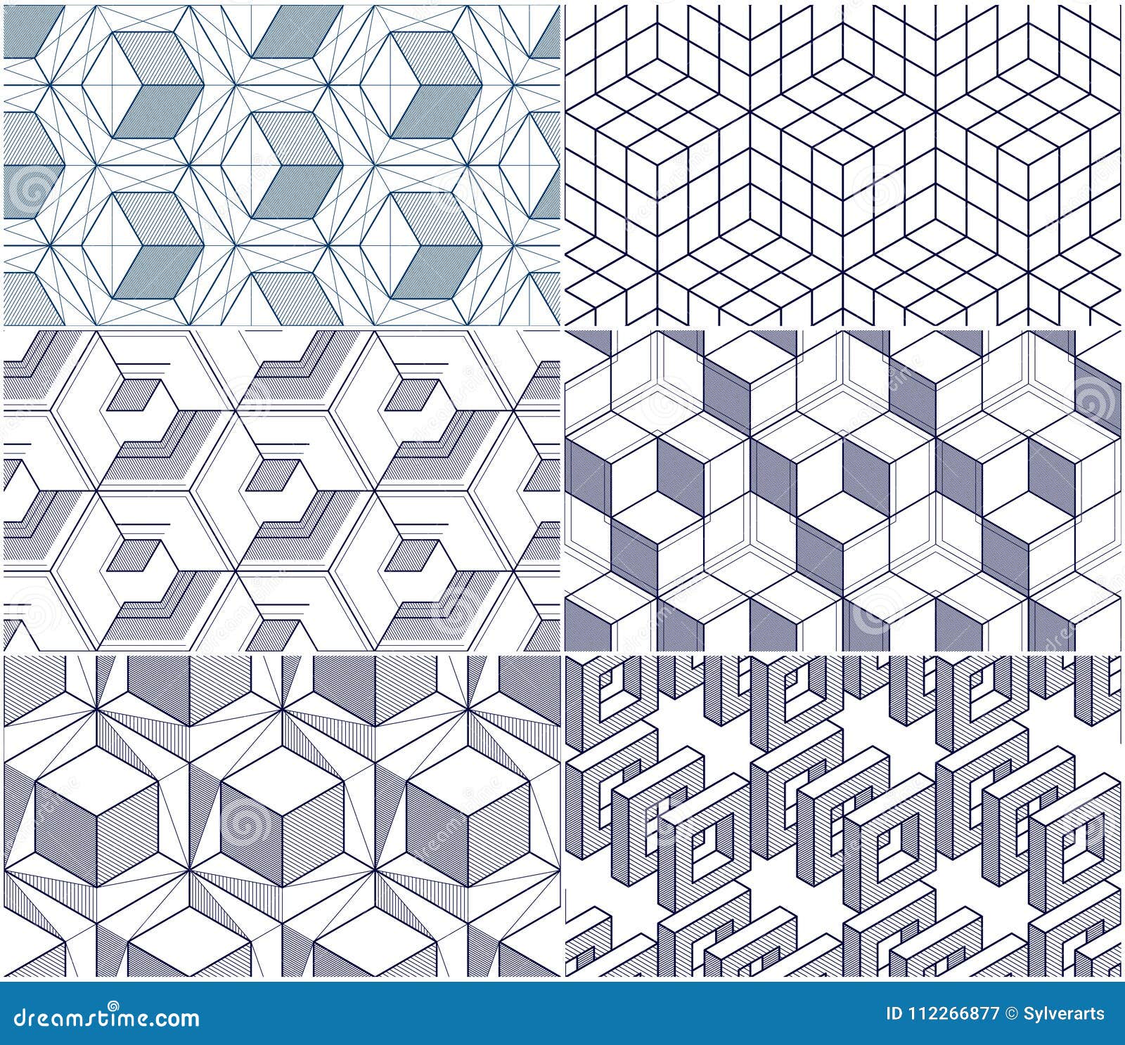 Geometric Lines Abstract Seamless Patterns Set, 3d Vector Backgrounds ...