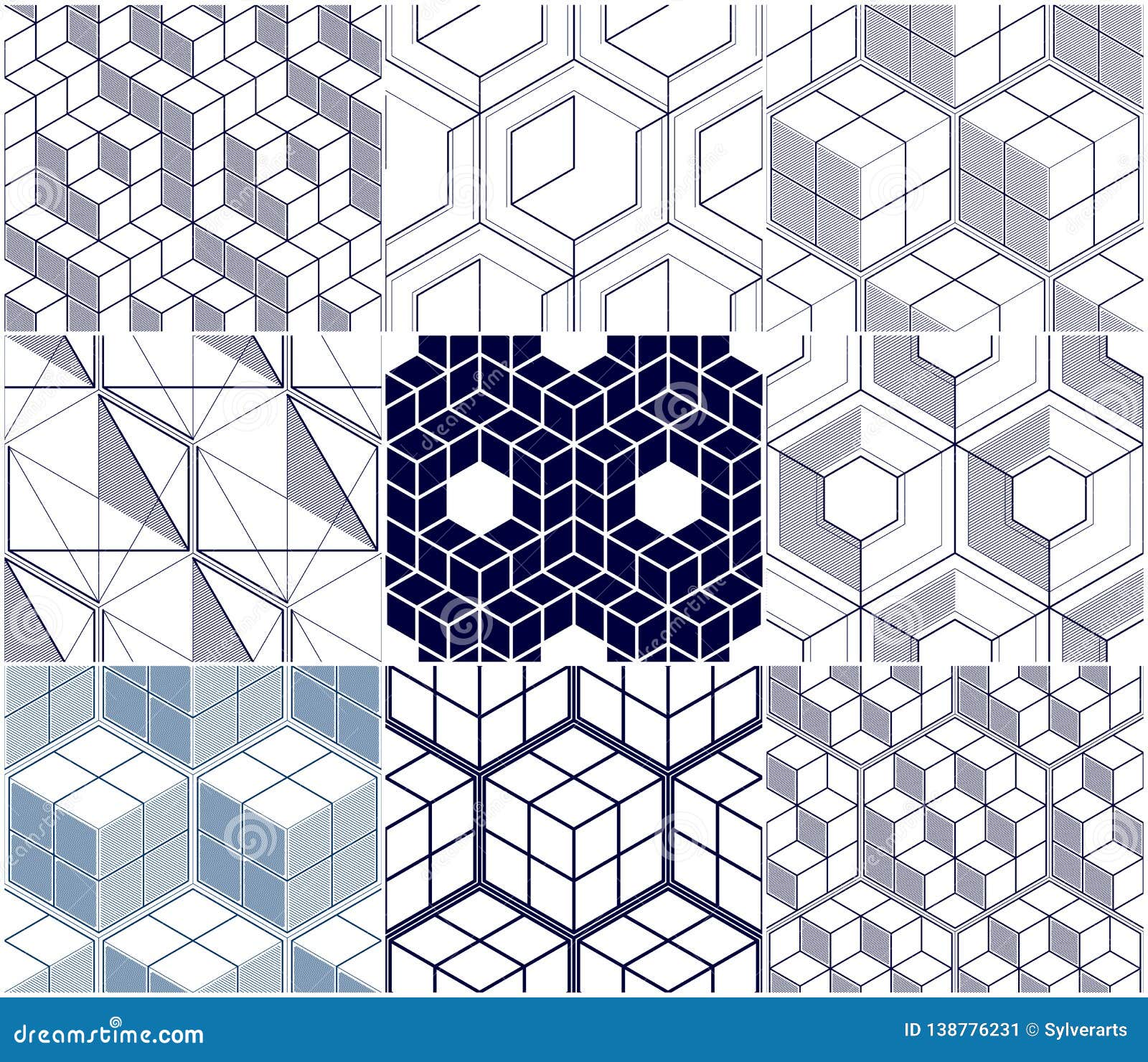 Geometric Lines Abstract Seamless Patterns Set, 3d Vector Backgrounds ...