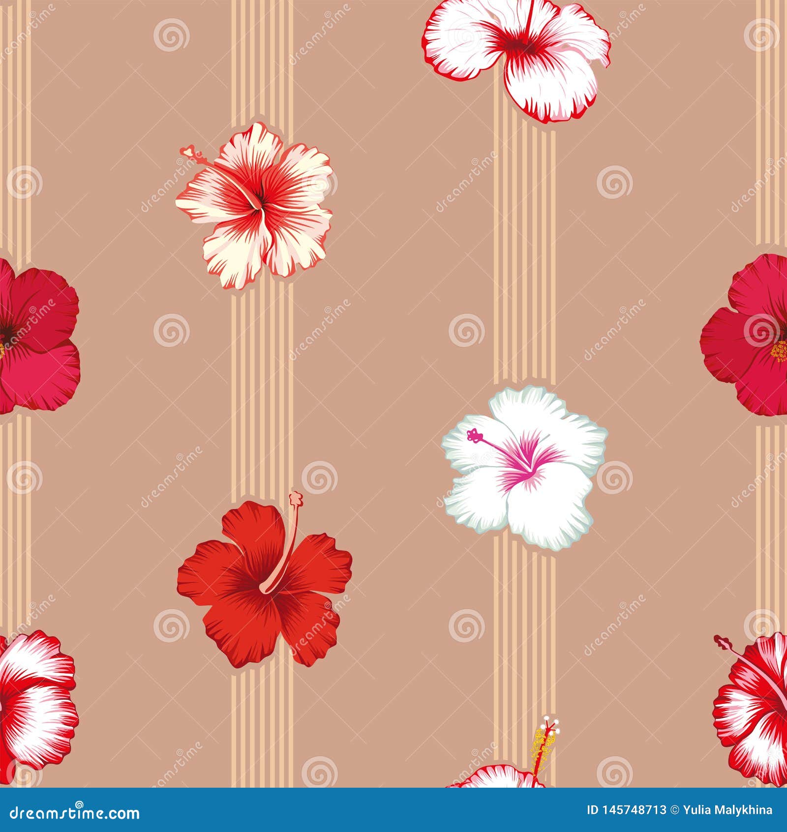 Geometric Lines with Hibiscus Flowers Seamless Stock Vector ...