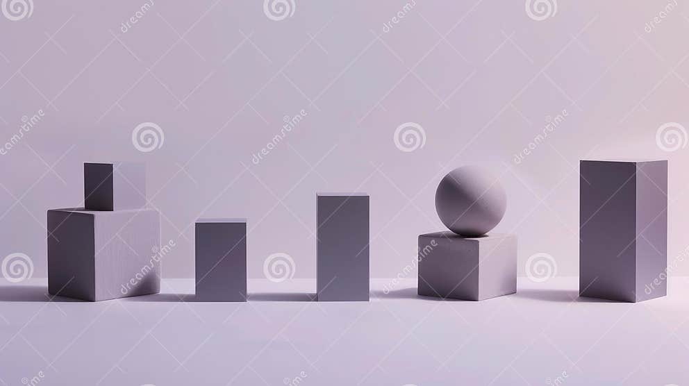 Geometric Lineup of Cubes Rectangles and a Sphere Stock Illustration ...