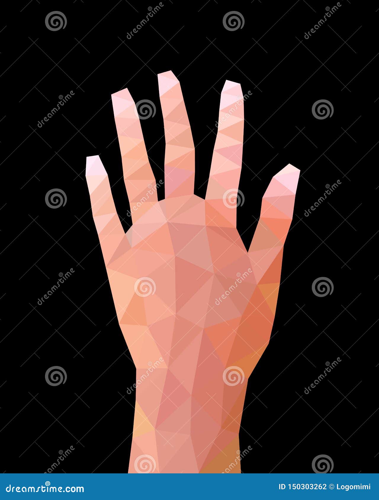 Geometric Low Poly Hand Gesture, Number Five Hand Sign, Abstract ...