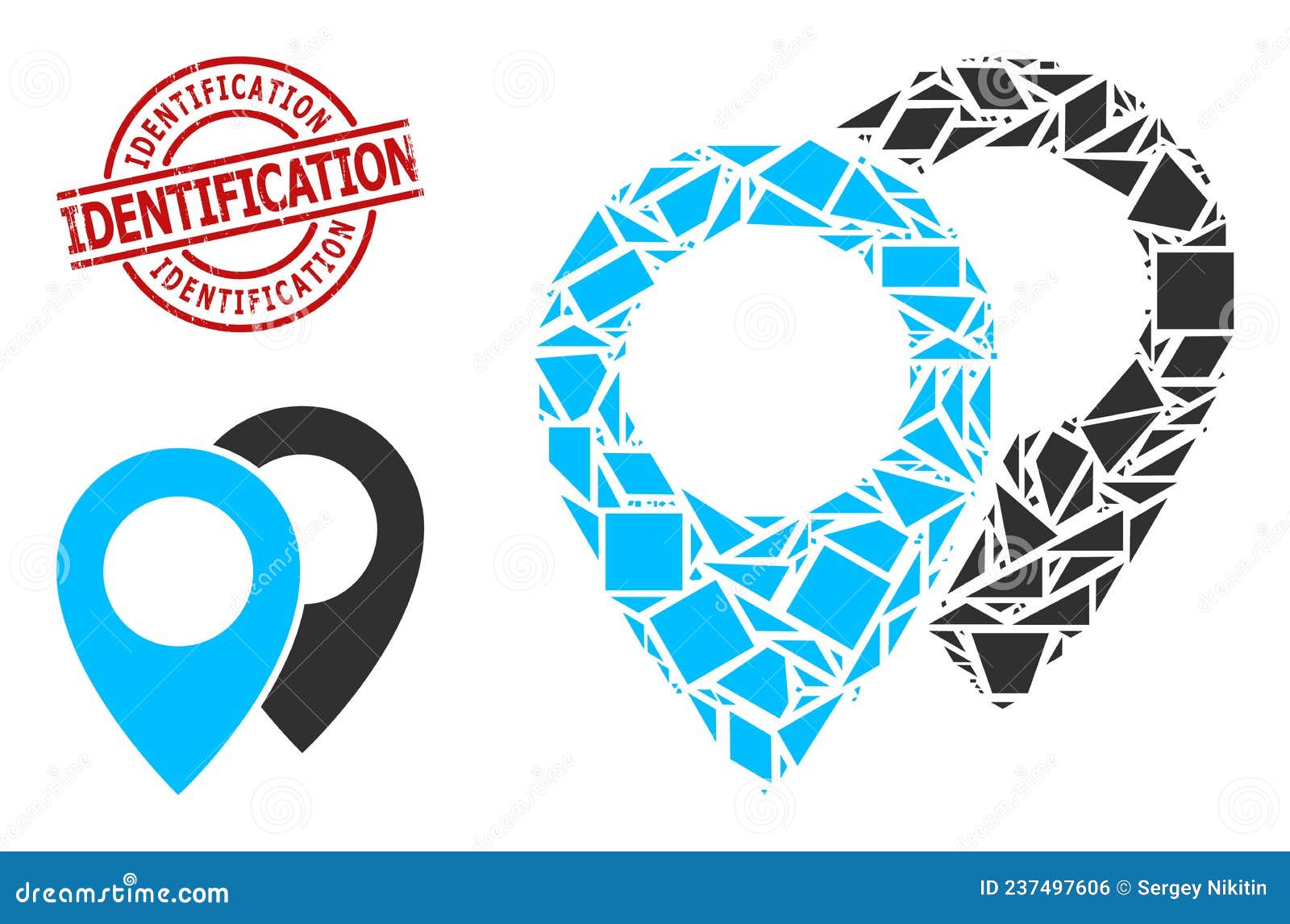 Geometric Map Markers Icon Mosaic and Distress Identification Stamp ...