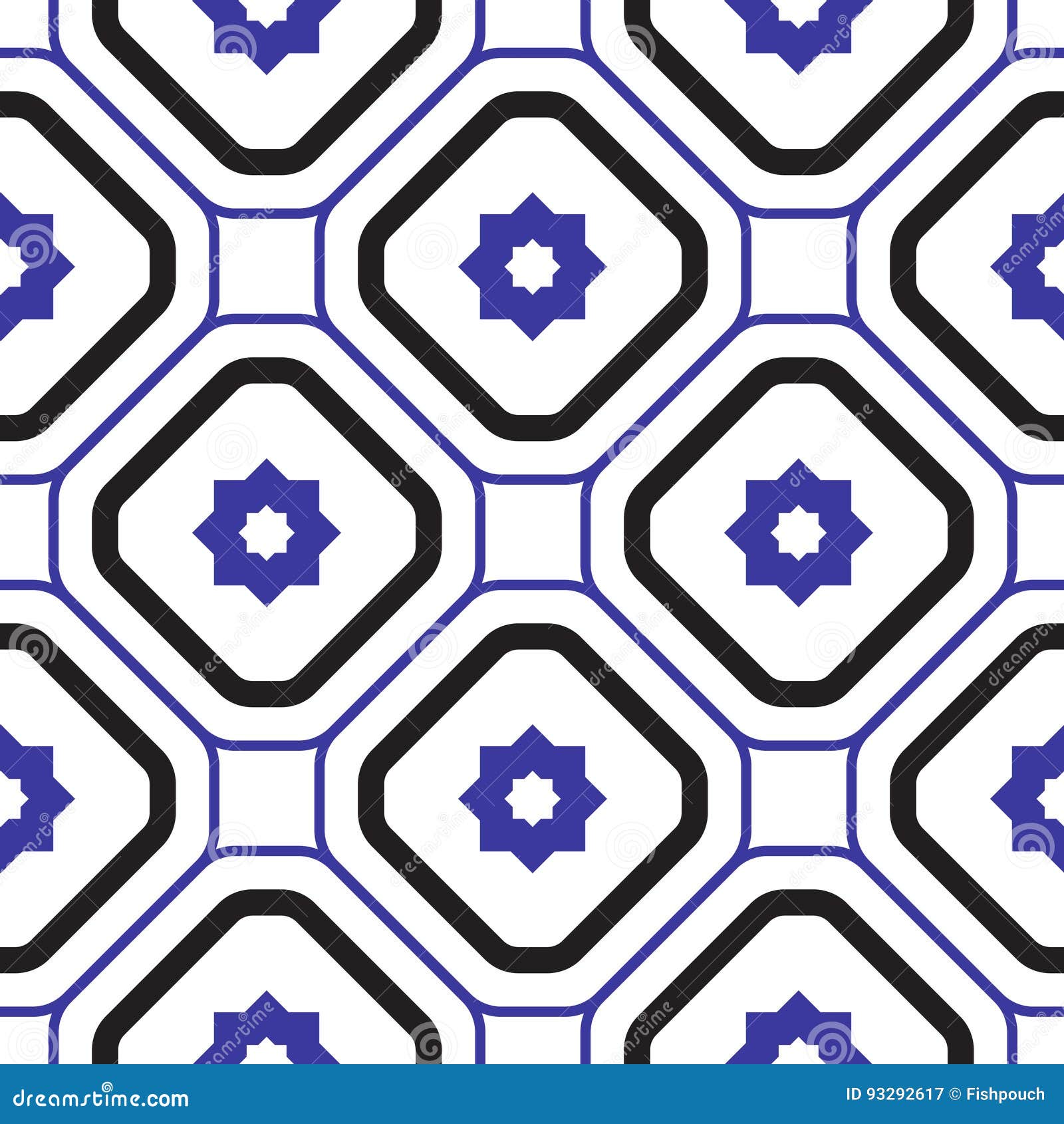 Geometric Mediterranean Blue and White Rhombus Seamless Tile Pattern ...