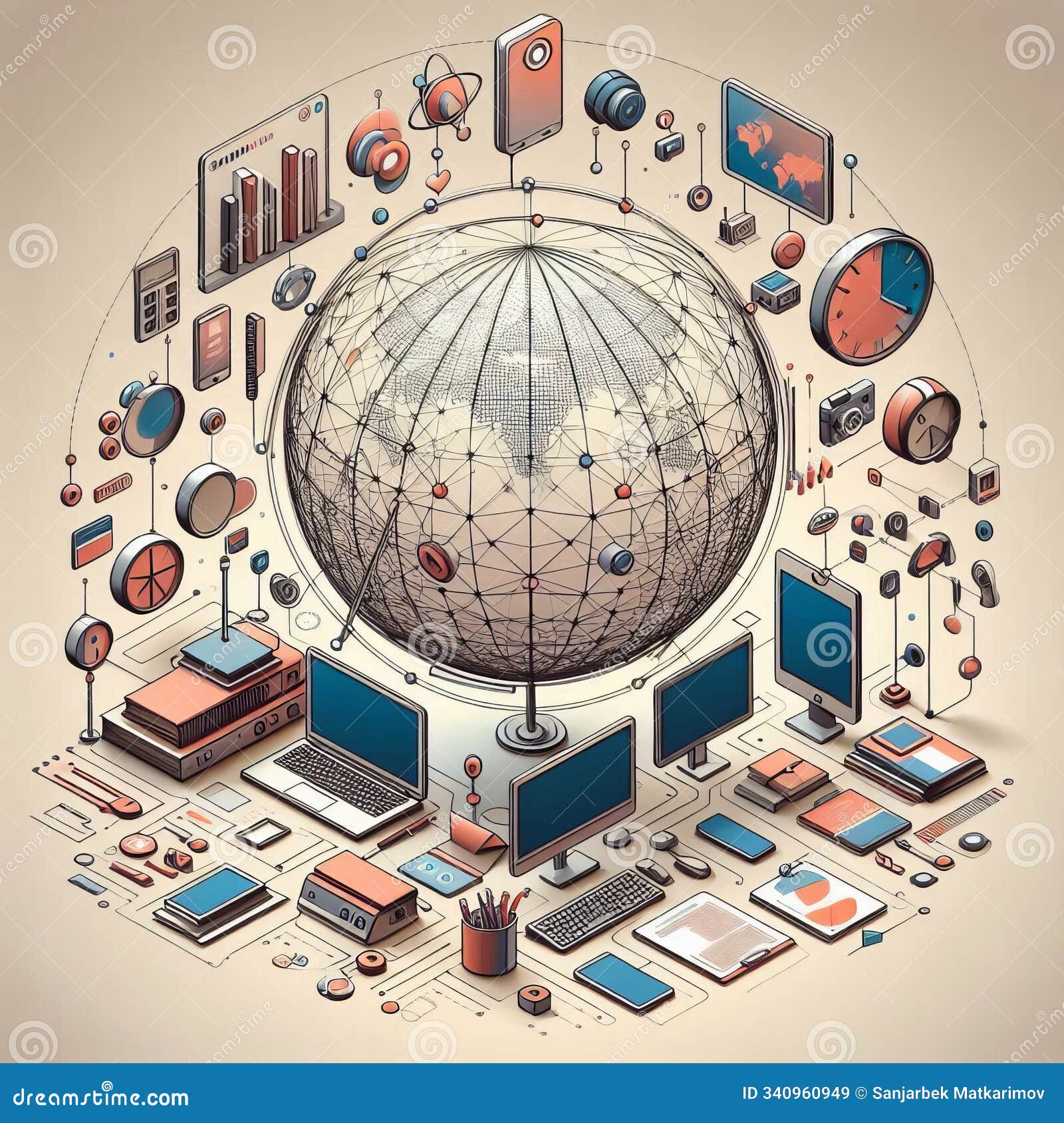 Geometric Minimalism Office Tools and Network Connections Reduce Stock ...