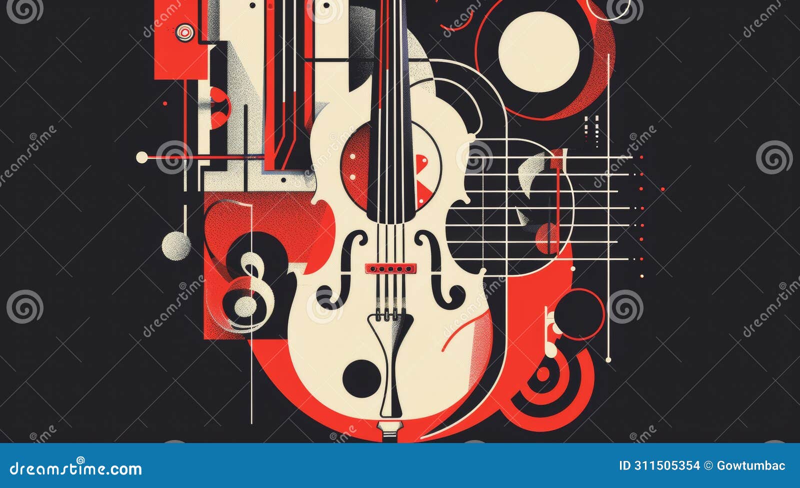 A Geometric, Monochromatic Abstract of a Violin Against a Black ...