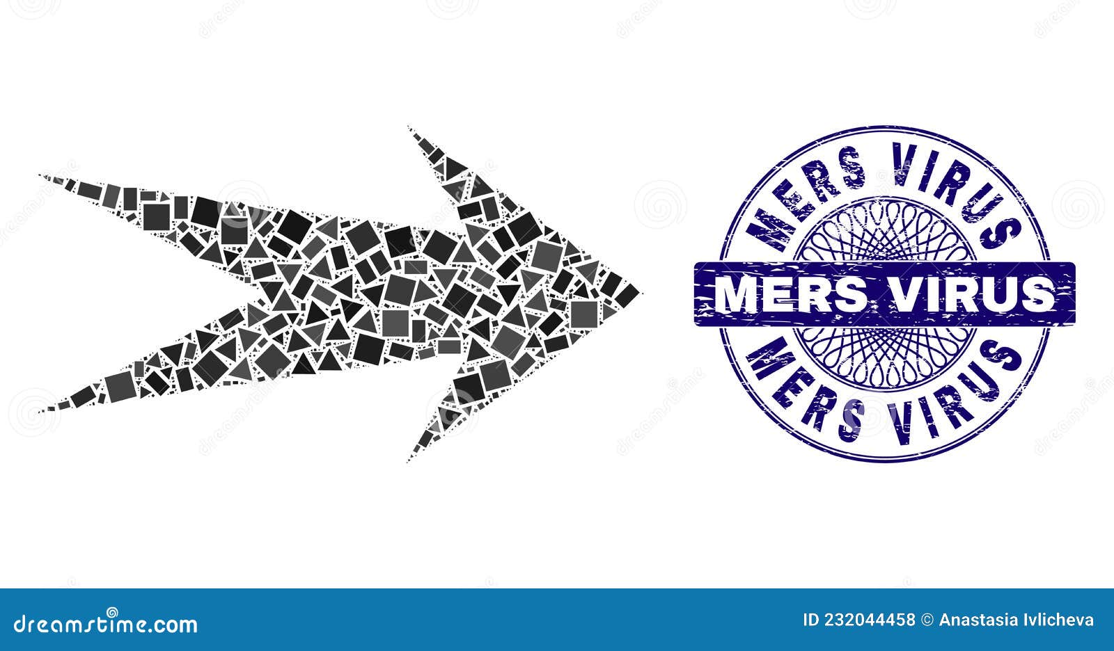 Distress Mers Virus Stamp Seal and Geometric Arrow Right Mosaic Stock ...