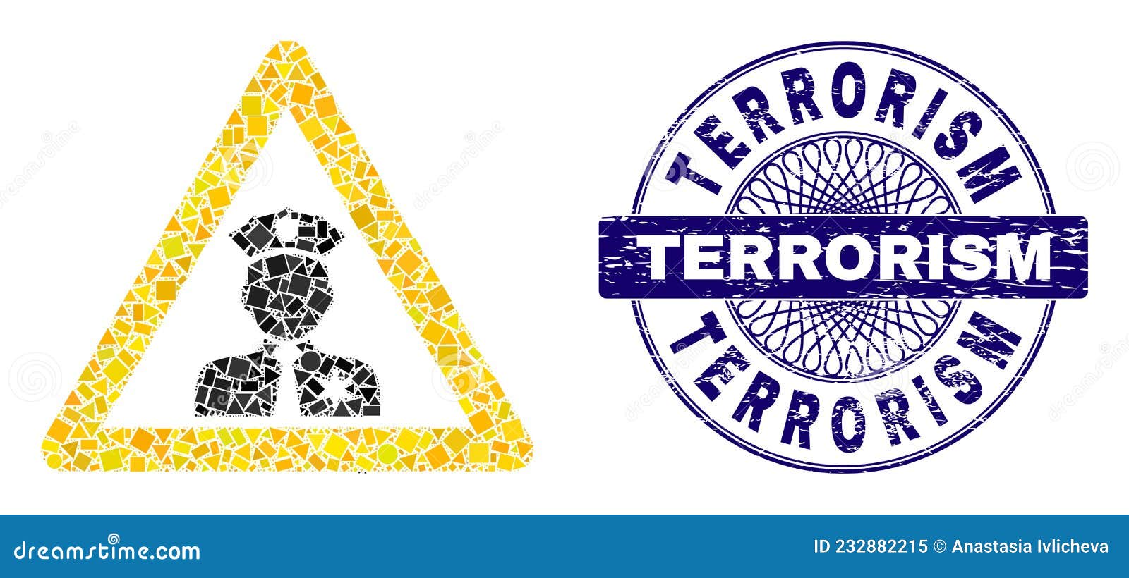 Grunge Terrorism Stamp Seal and Geometric Policeman Warning Mosaic ...