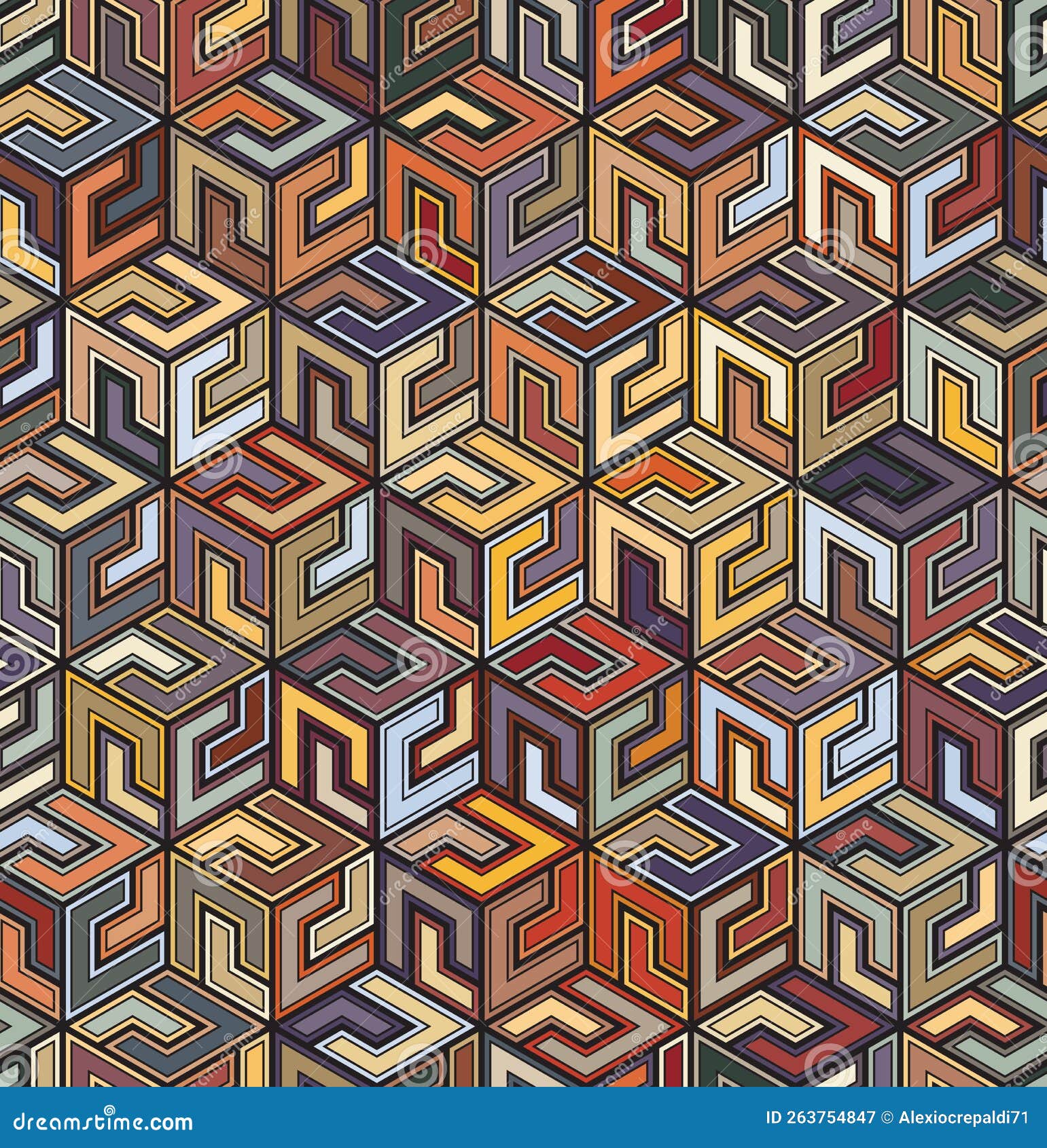 Seamless Geometric Pattern with Multicolored Interlocking Stripes ...