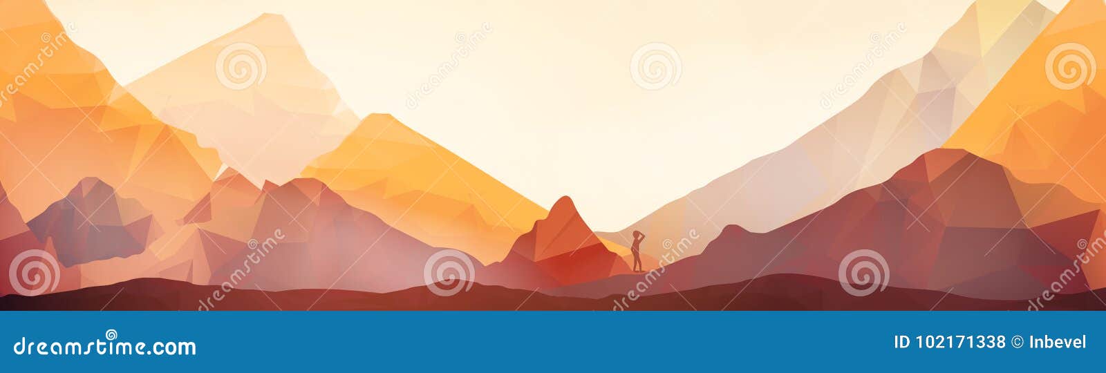Geometric Mountain and Sunset Background - Vector Illustration Stock ...