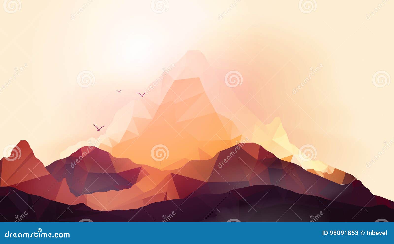 Geometric Mountain and Sunset Background - Vector Illustration Stock ...
