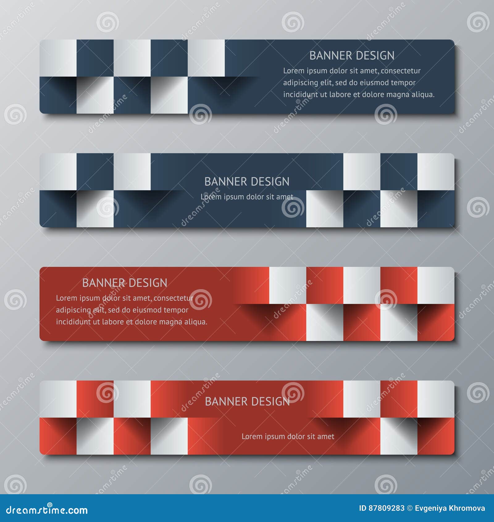 Geometric Narrow Horizontal Banners with the 3D Effect for Business ...