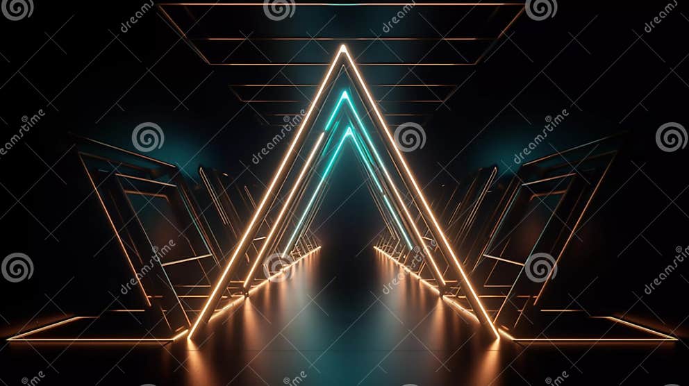 Abstract Geometric Neon Background with Glowing Triangular Frame Stock ...