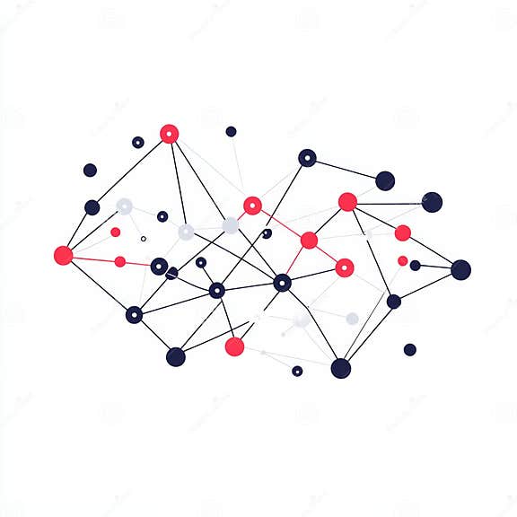 Geometric Network of Red and Black Dots with Interconnecting Lines on White Background Stock ...