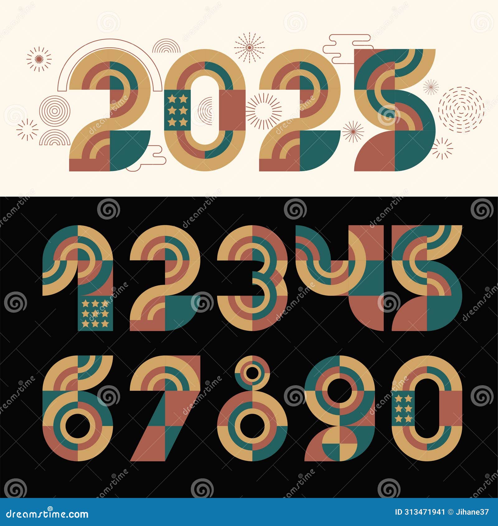 Geometric Numbers with Elegant Flat Color Concept Stock Vector ...