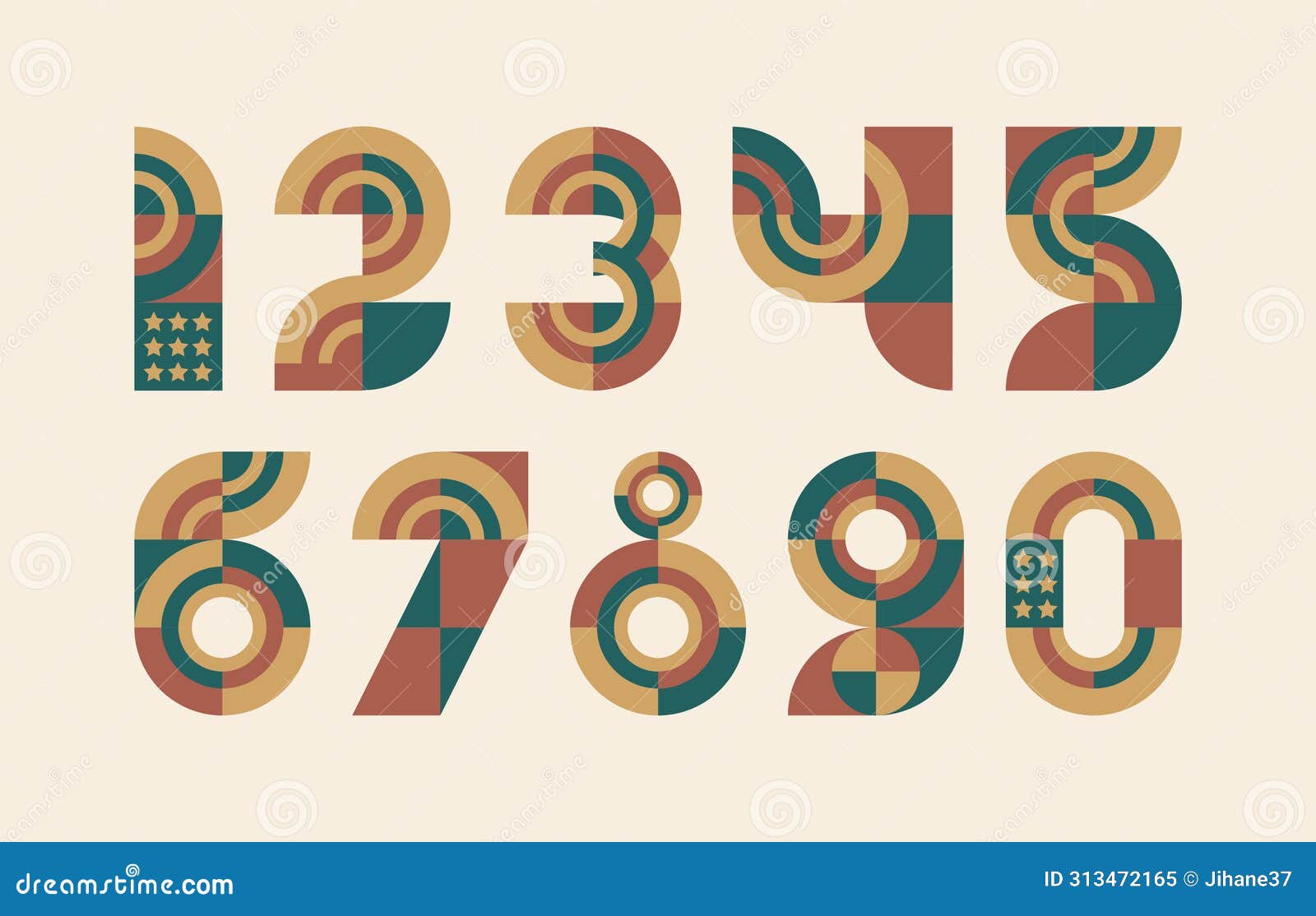 Geometric Numbers with Elegant Flat Color Concept Stock Illustration ...