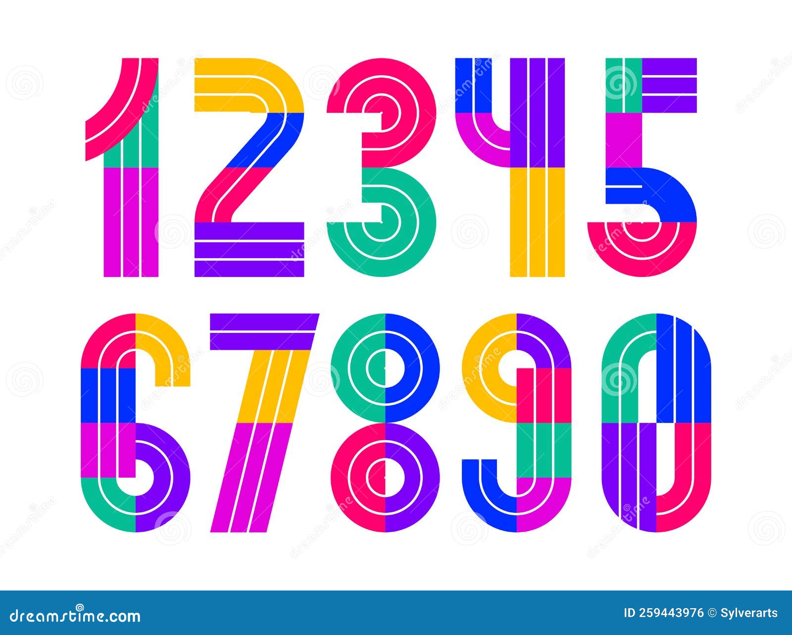 Geometric Numbers Set, Vector Digits, Retro 90s Style Trendy Numerals ...