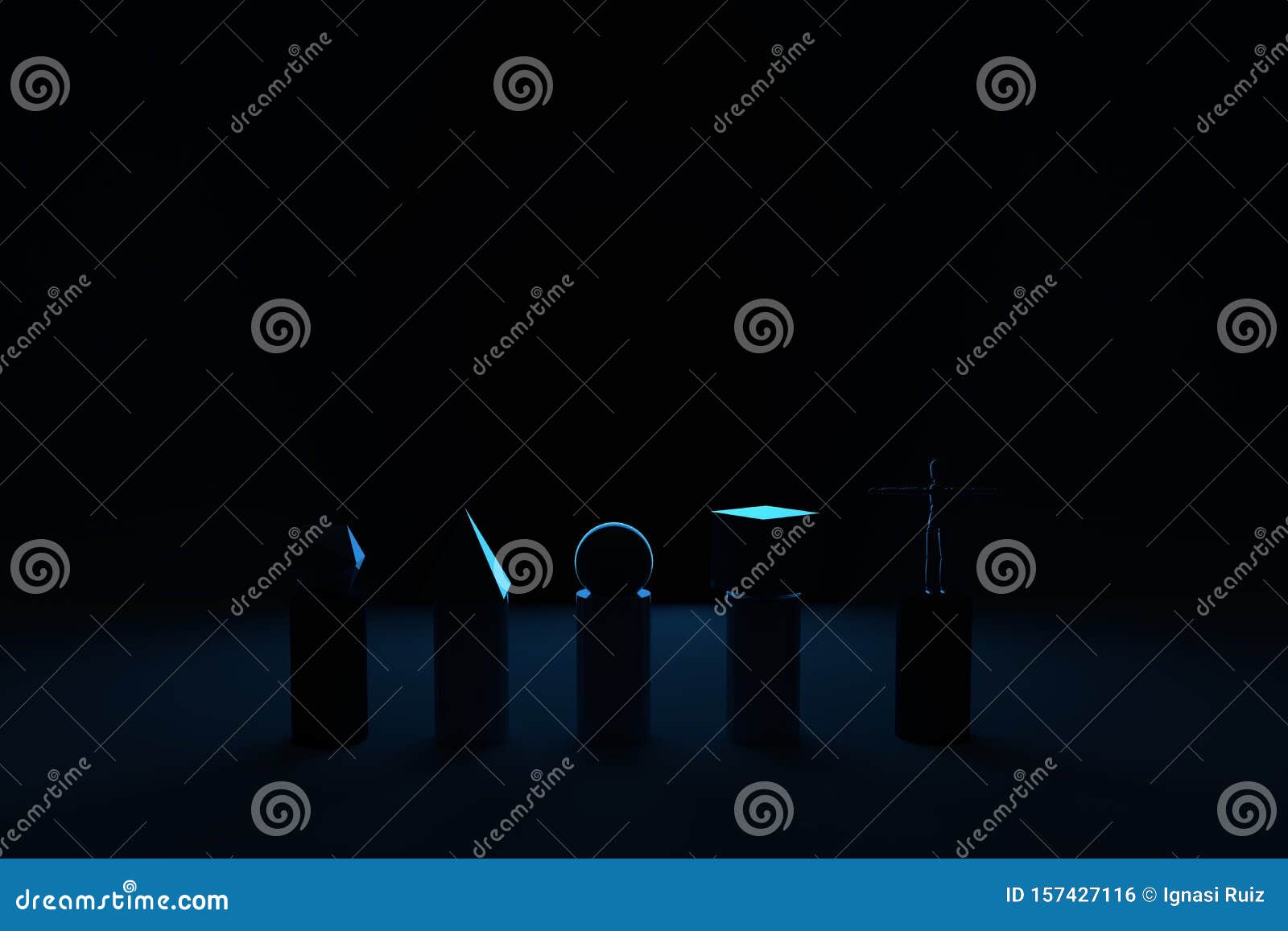 Geometric Objects in a Dark Room Stock Illustration - Illustration of ...