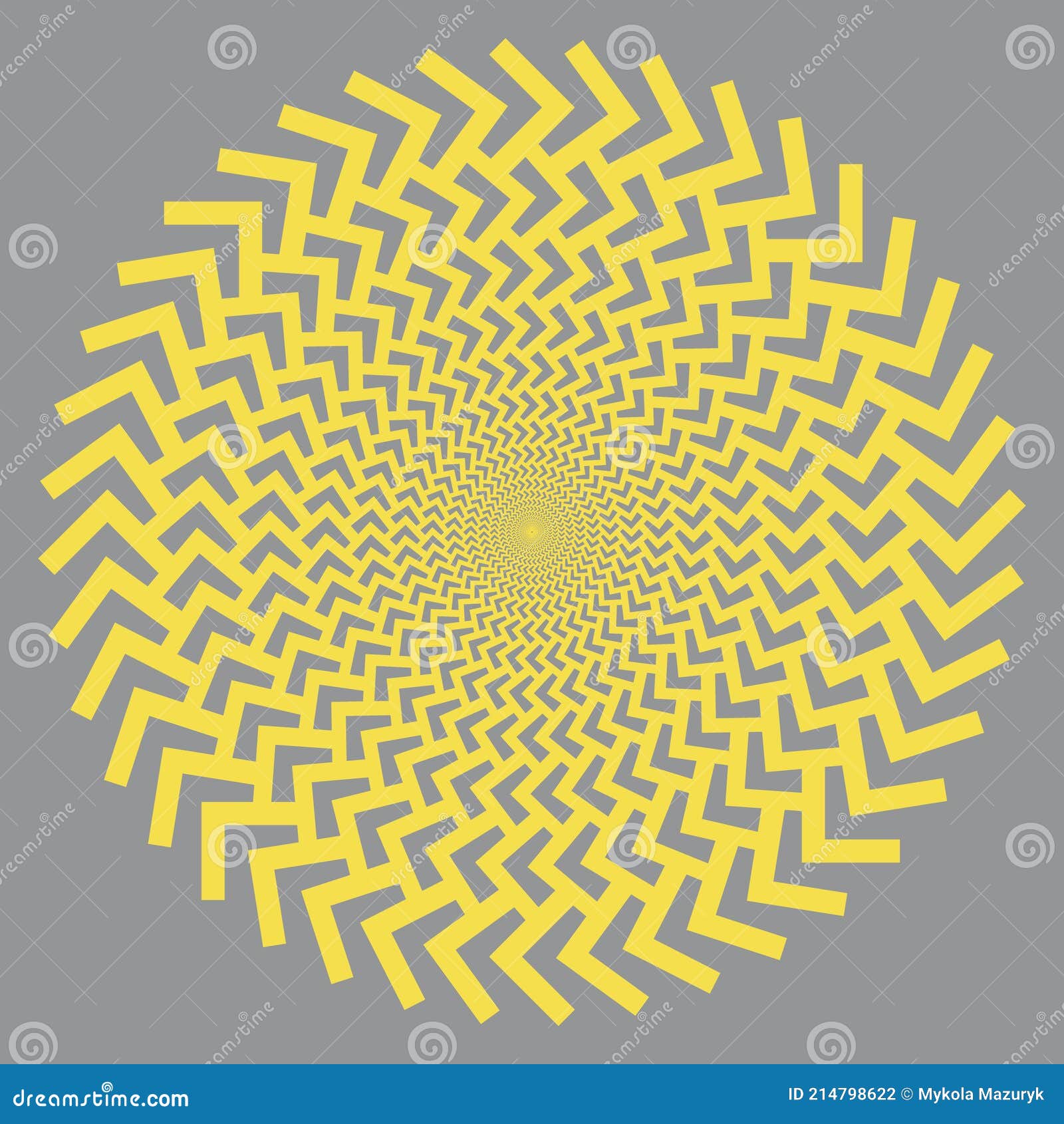 Geometric Optical Illusion with Arrows. Yellow and Grey Circle Pattern ...