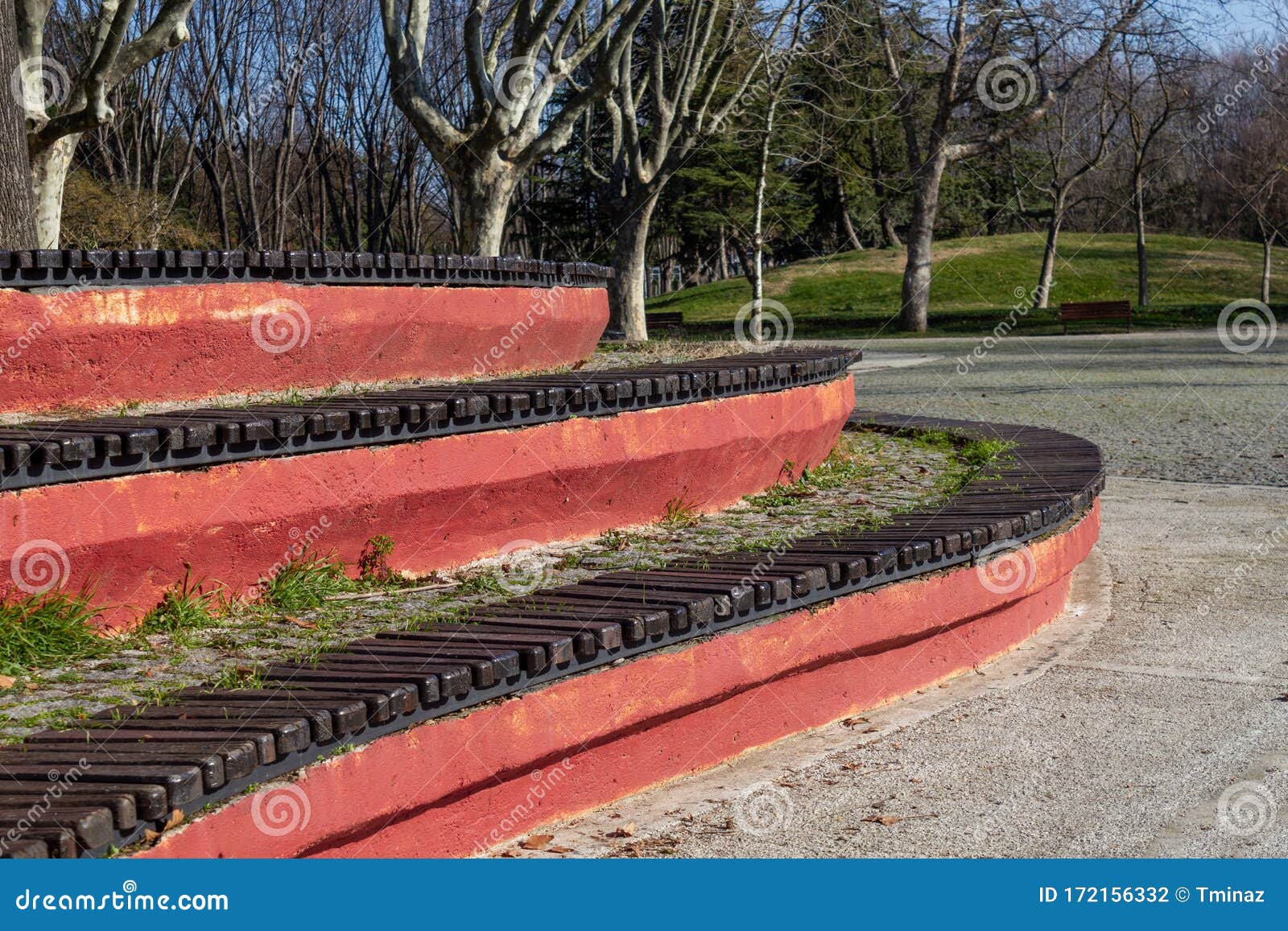 Geometric Oval Shaped Seating Bench at Park Stock Photo - Image of rest ...