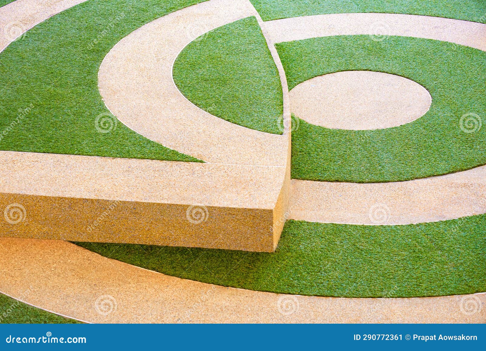 Geometric Pattern of Artificial Green Turf and Exposed Aggregate Finish ...
