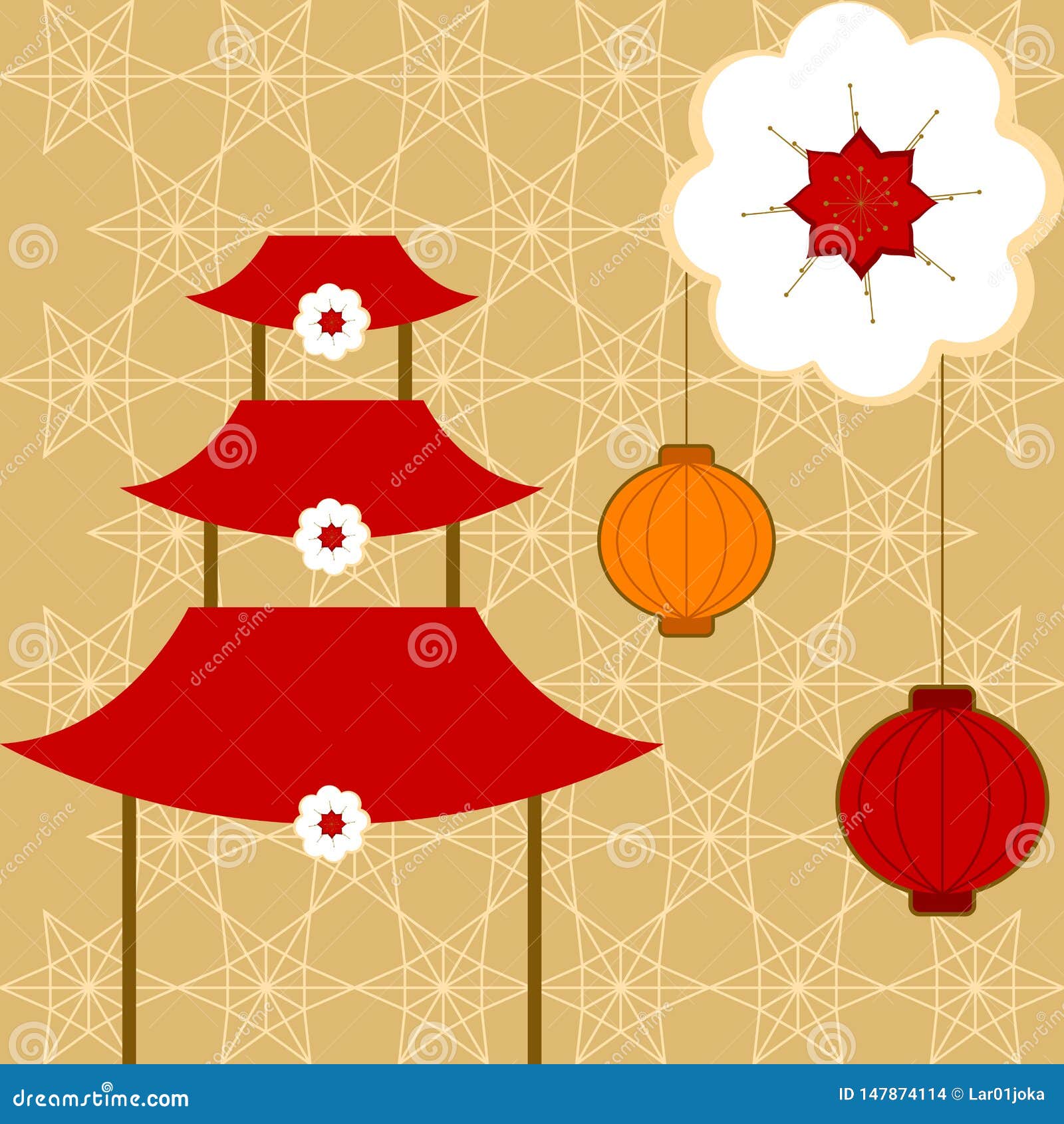 Geometric Pattern Background with Japanese Temple Stock Vector ...
