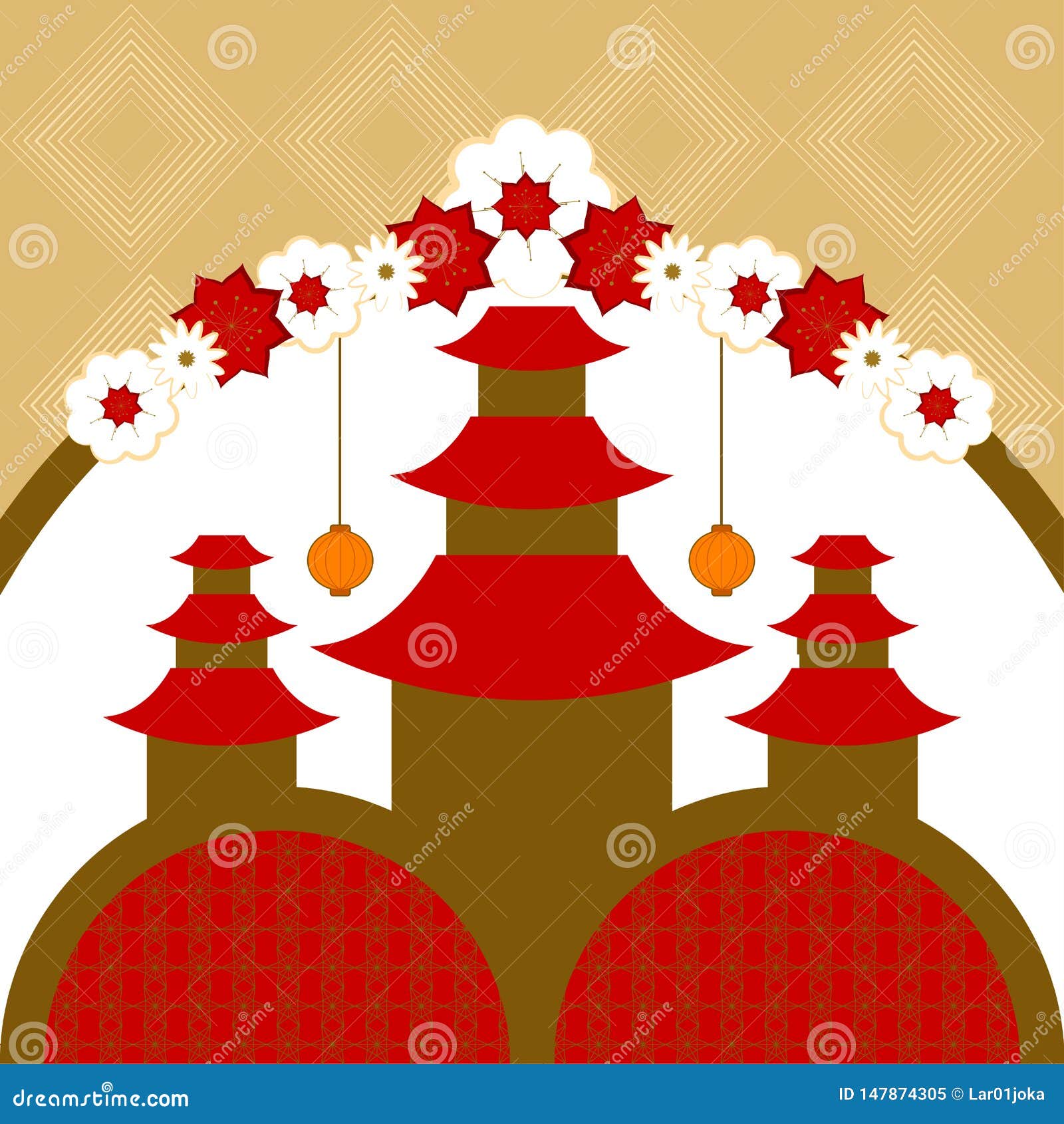 Geometric Pattern Background With Japanese Temple Stock Vector ...