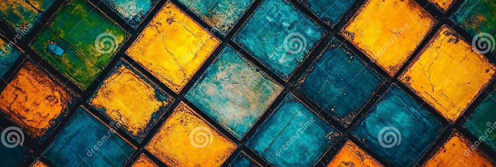 Geometric Pattern of Blue and Yellow Square Tiles, Abstract Background ...
