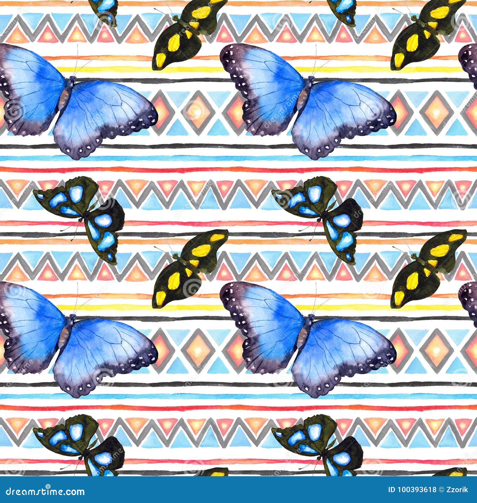 Geometric Pattern with Butterflies. Repeating Pattern - Decorative ...