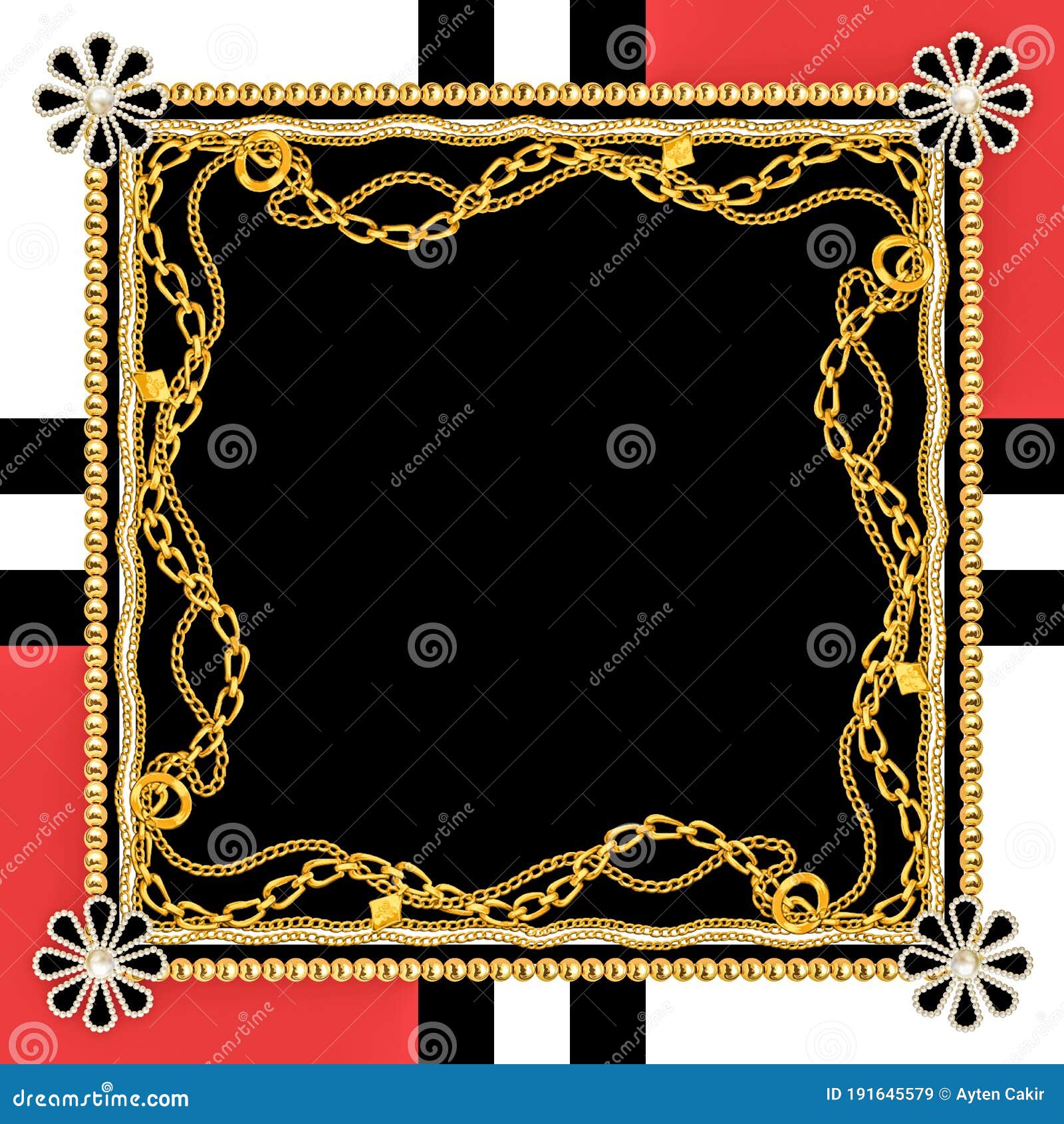 Silk Scarf Design, Fashion Textile.Golden Chains Pattern. Stock ...