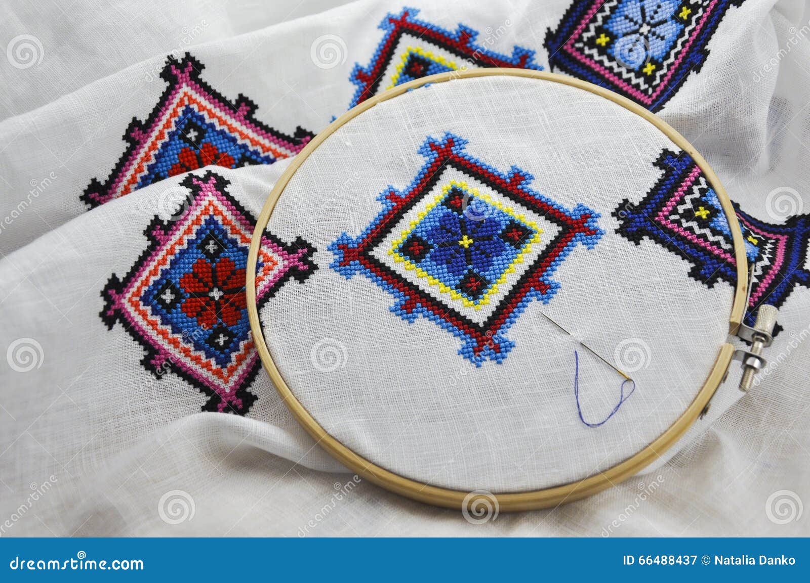 Geometric Pattern in the Embroidery Hoop Stock Image - Image of blue ...