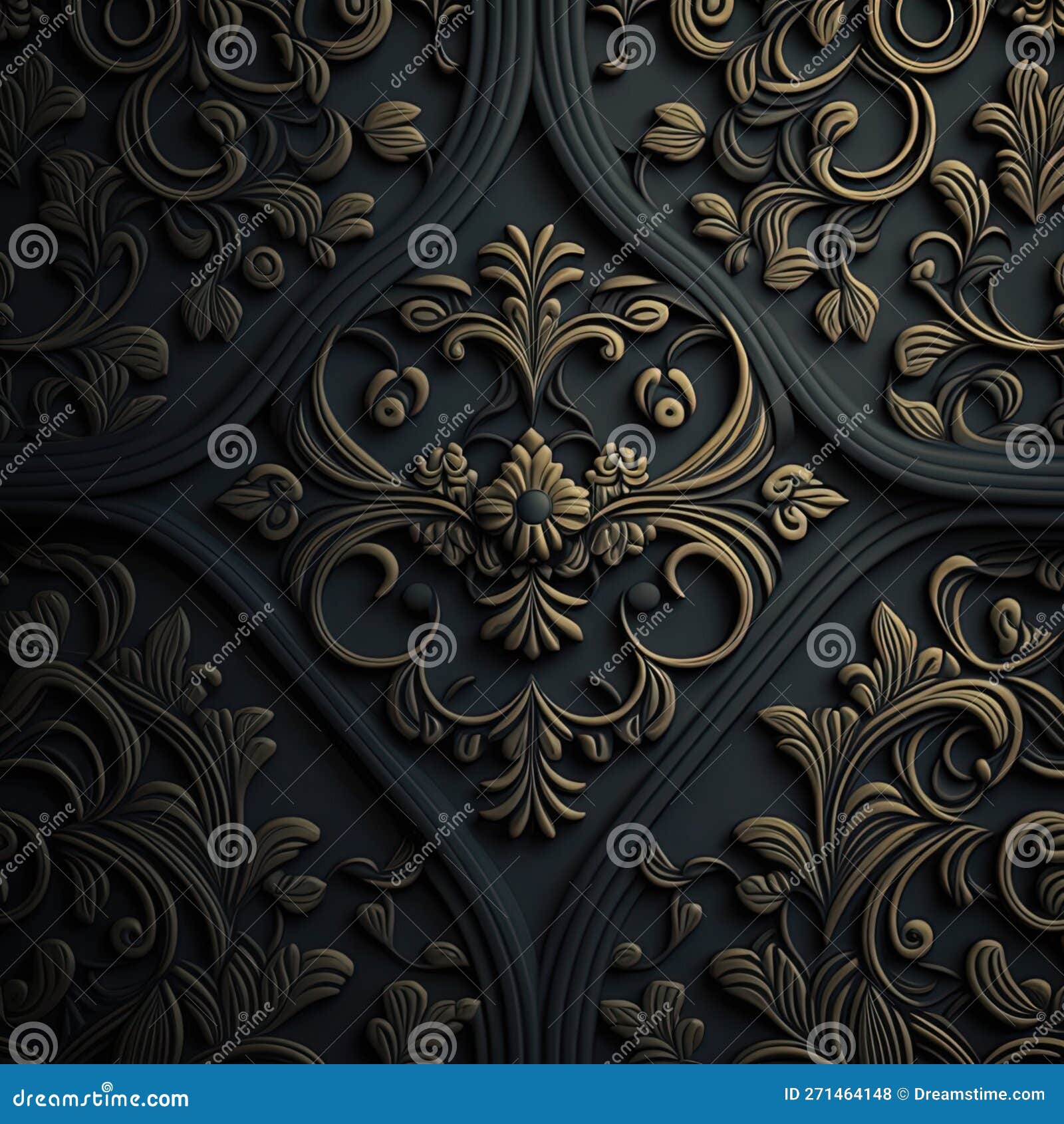 Geometric Pattern with Floral Forms. Gold and Dark Blue Texture. Simple ...
