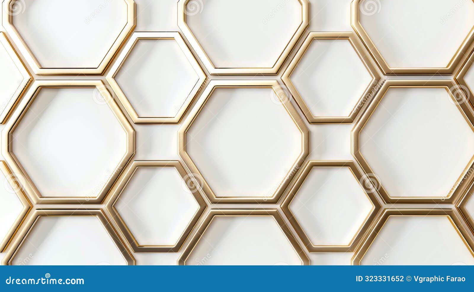 Geometric Pattern with Gold Hexagonal Frames on White Background ...