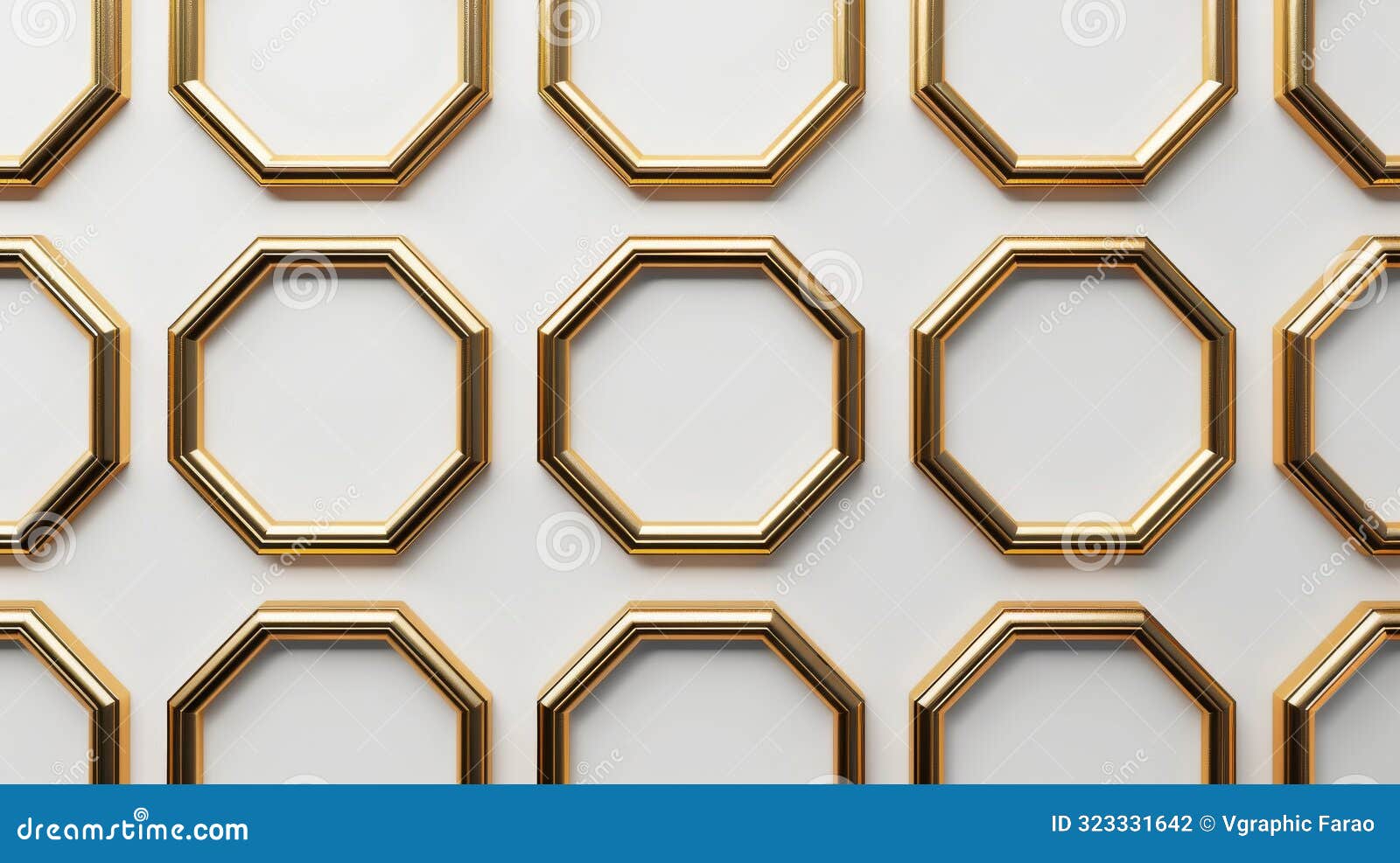 Geometric Pattern with Golden Octagonal Frames on White Background ...