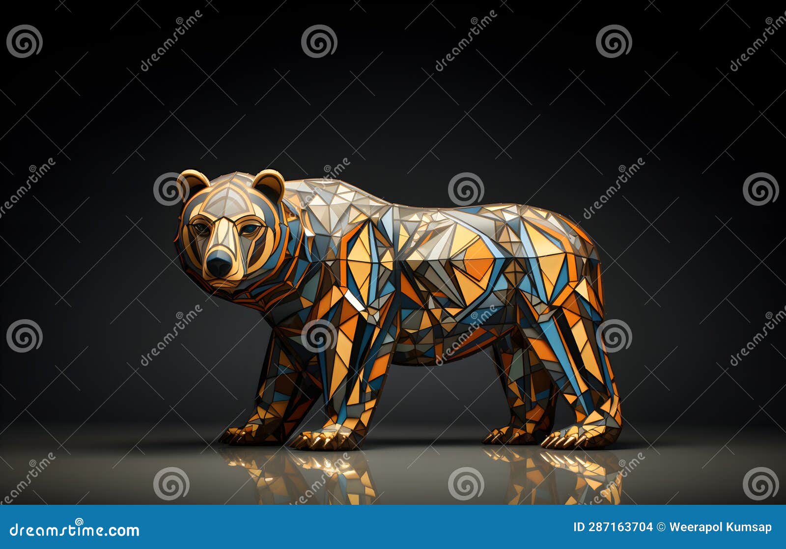 Geometric Pattern with Grizzly Bear Standing, Generative AI Stock ...