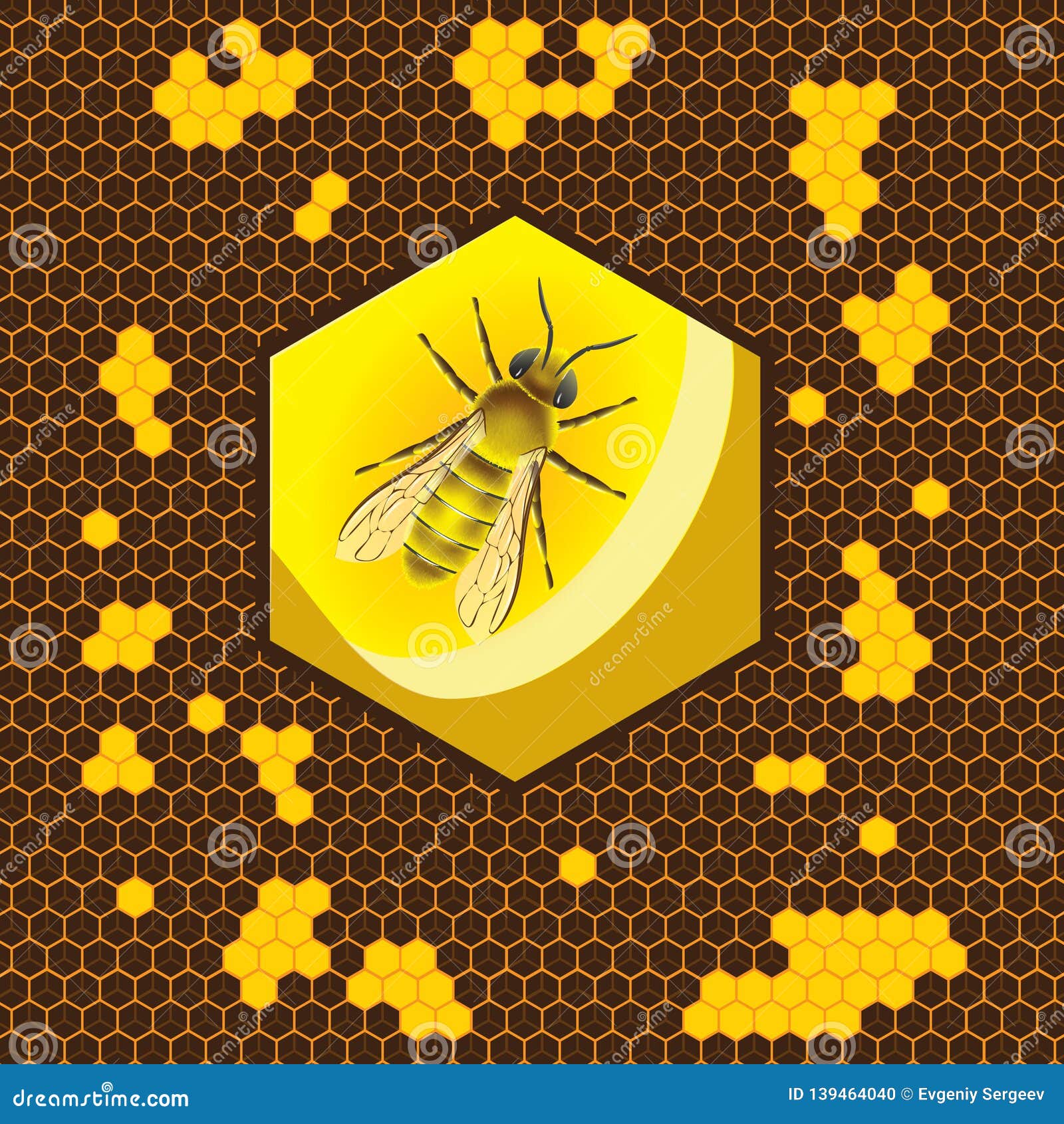 Geometric Pattern with Honeycomb and Bee in the Center. Flat Background ...