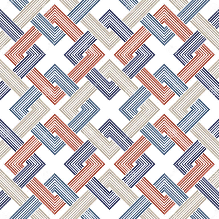 Geometric Pattern with Interlocking Striped Squares on a White ...