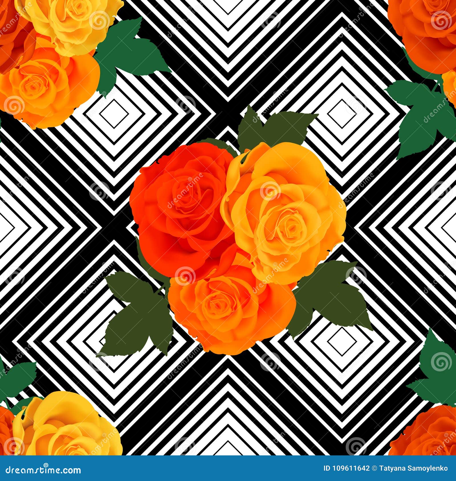 Geometric Pattern with Roses Background Stock Vector - Illustration of ...