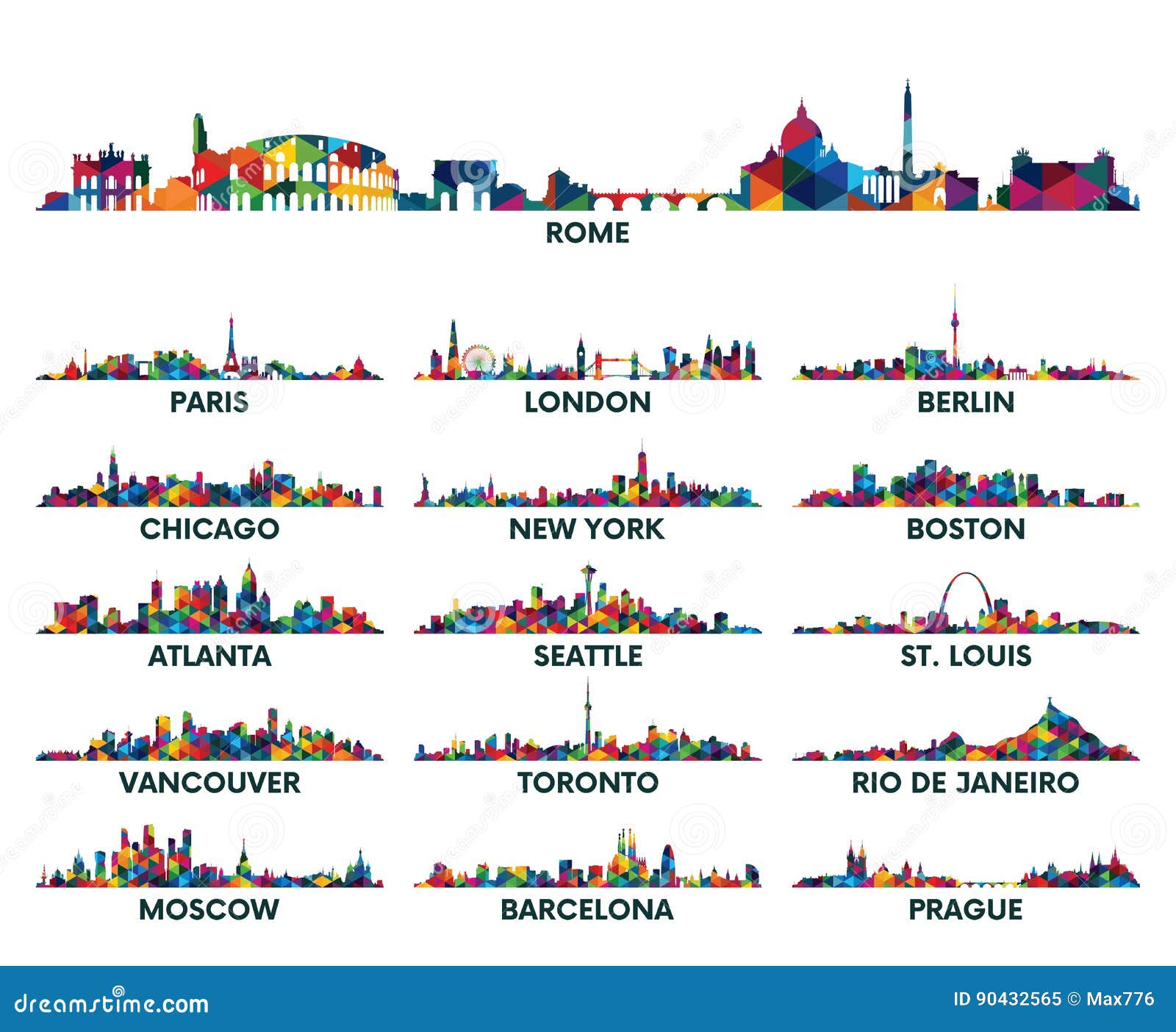 Geometric Pattern Skyline City America and Europe Stock Vector ...