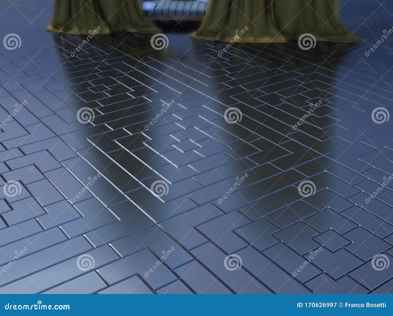 Geometric Pattern Tile Floor in Blue Stock Illustration - Illustration ...