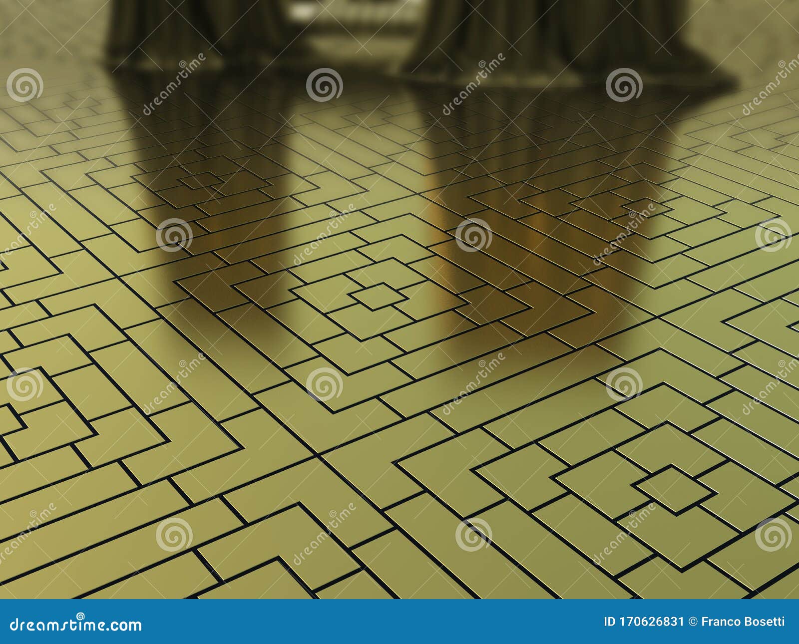 Geometric Pattern Tile Floor in Gold Stock Illustration - Illustration ...