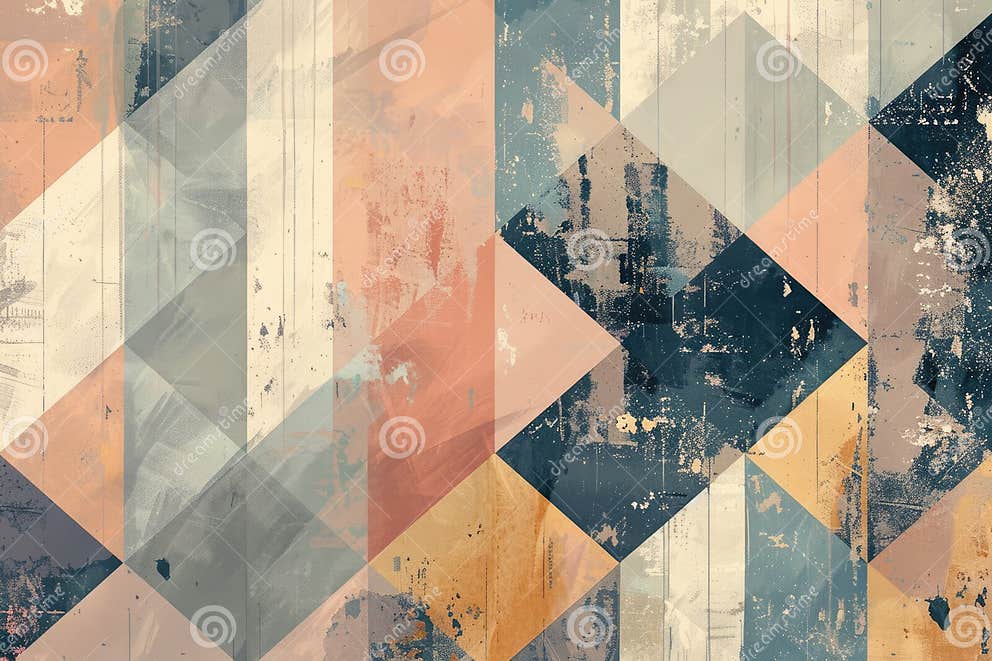 A Geometric Pattern of Triangles in Pastel and Neutral Colors, with a ...