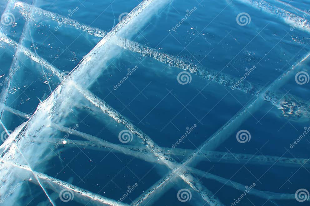 White Intersecting Lines on Dark-blue Transparent Ice Stock Photo ...
