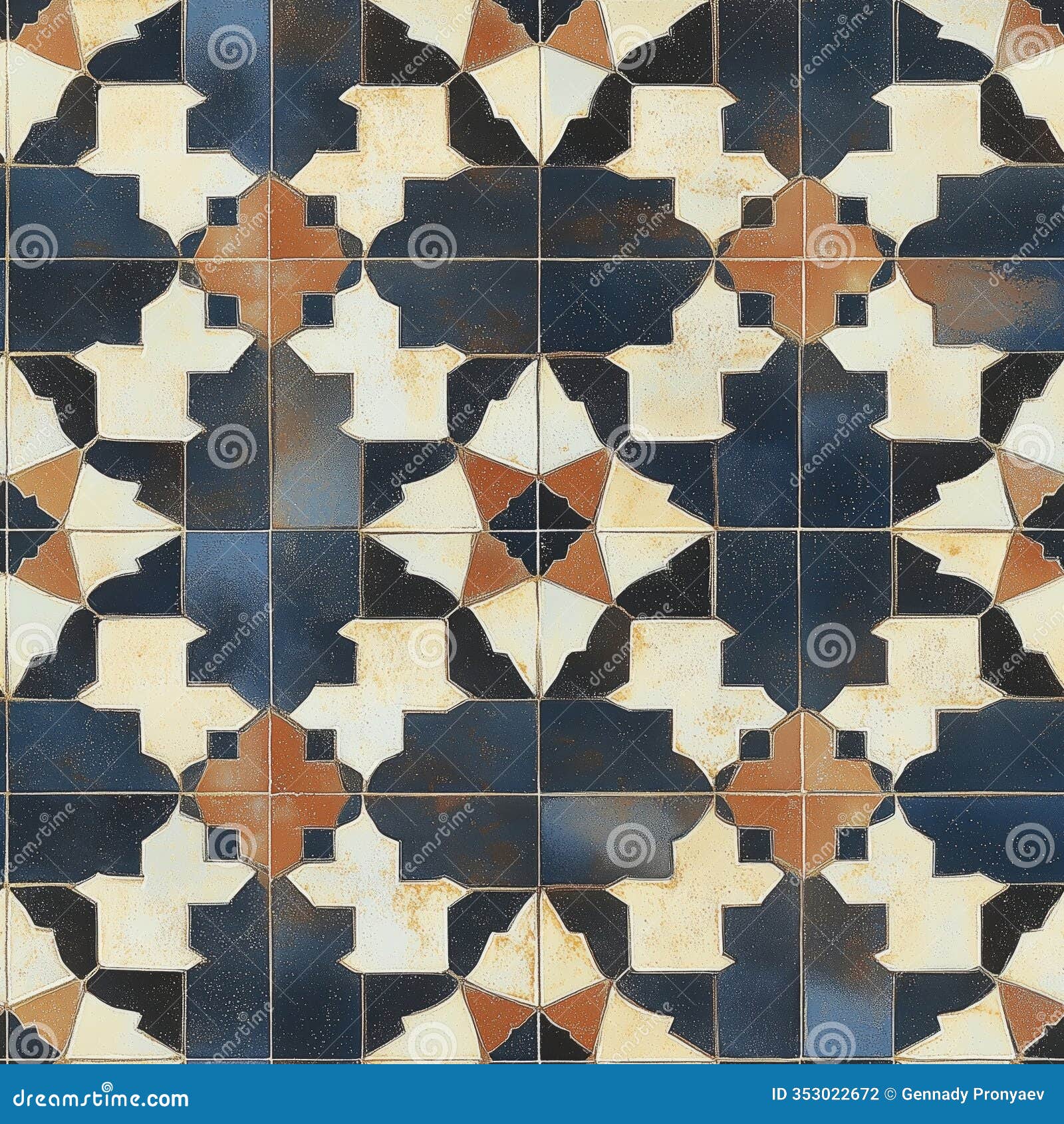 Geometric Patterned Floor Tiles with Star Motif and Earth Tones Stock ...