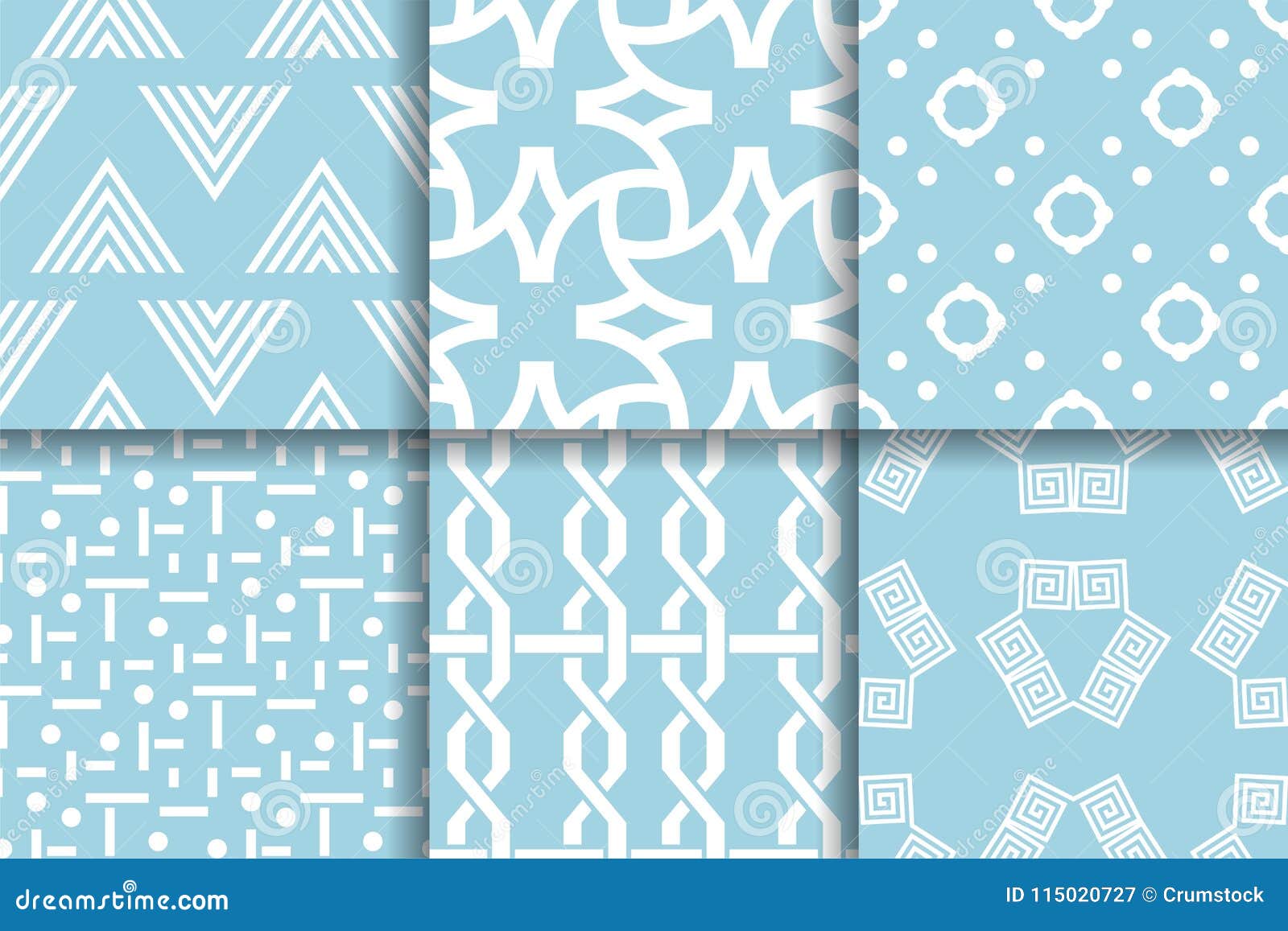 Geometric Patterns. Collection of Light Blue Seamless Backgrounds Stock ...