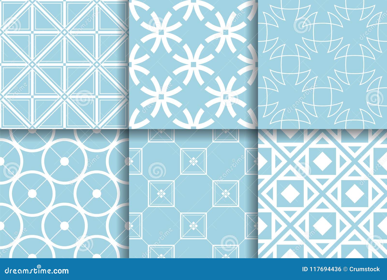 Geometric Patterns. Collection of Light Blue Seamless Backgrounds Stock ...
