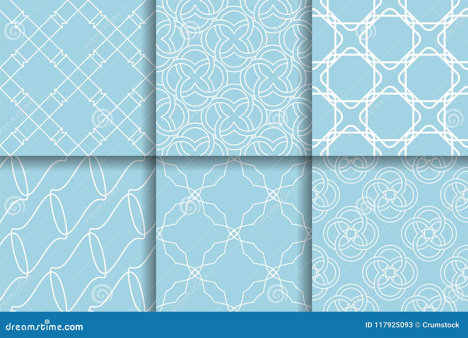 Geometric Patterns. Collection of Light Blue Seamless Backgrounds Stock ...