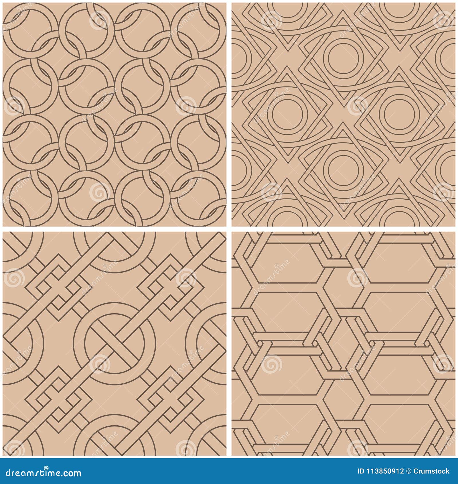 Geometric Patterns. Set of Beige and Brown Seamless Backgrounds Stock ...
