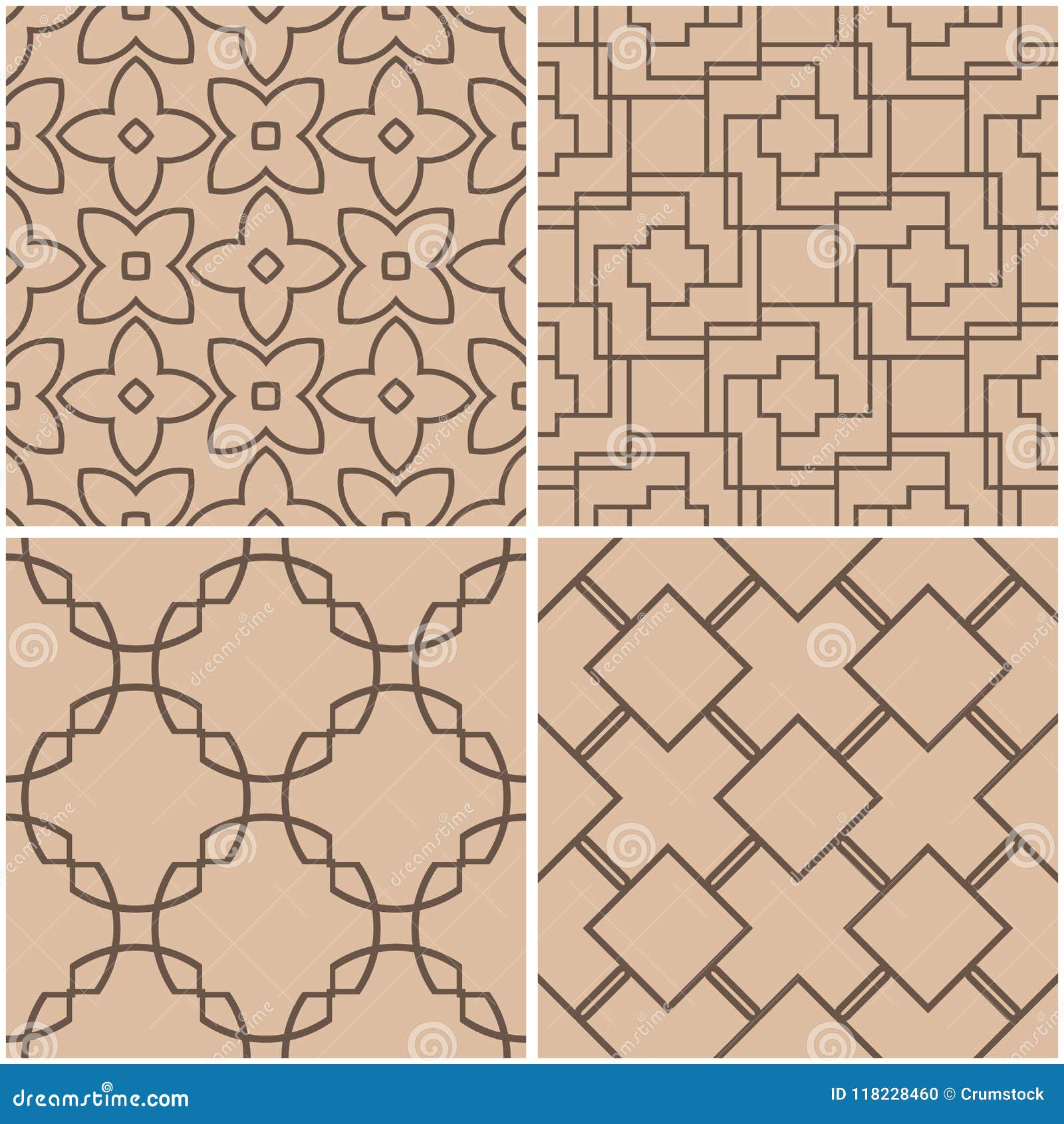 Geometric Patterns. Set of Beige and Brown Seamless Backgrounds Stock ...